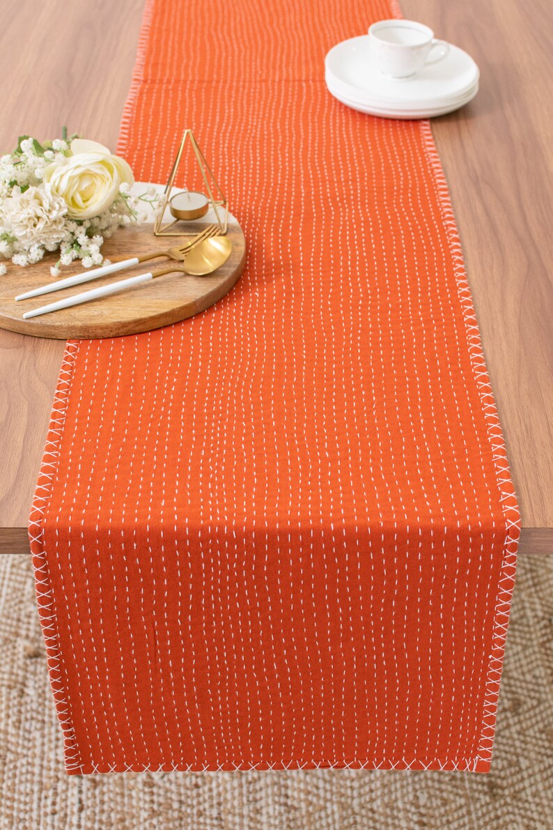 Rust 100% Cotton Table Runner With Kantha Pattern for Thanksgiving ...