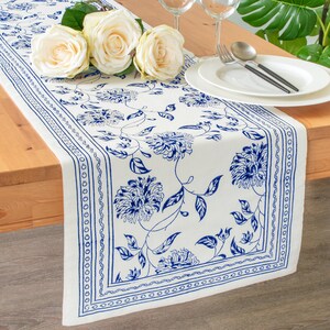 Blue Table Runners, 100% Cotton, Floral Hand Block Print for Home ...