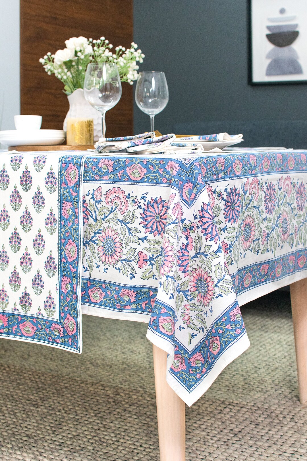 Flower 100% Cotton Table Cloth for Dining Table Kitchen Wedding ...