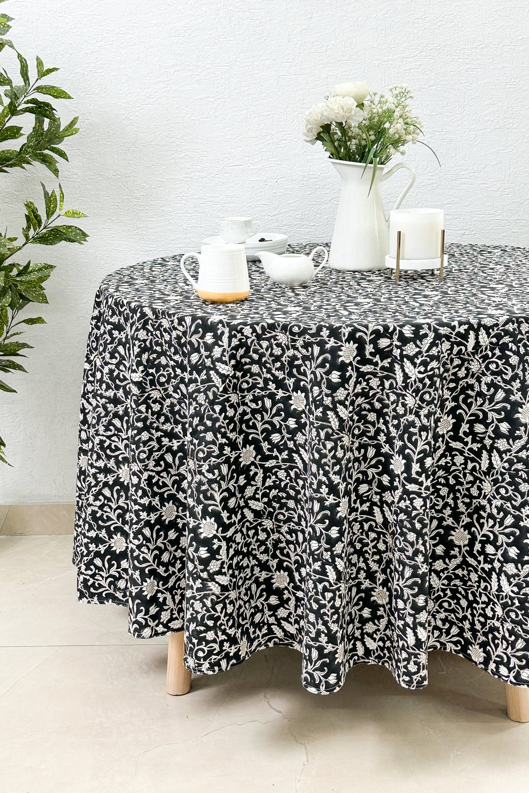 Floral 100% Cotton Round Table Cloth for Dining Table Kitchen Wedding ...