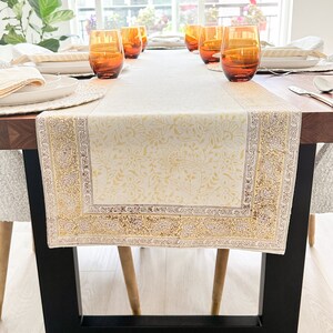 Beige Table Runner for Wedding, Baby Shower, Block Print Table Runner ...