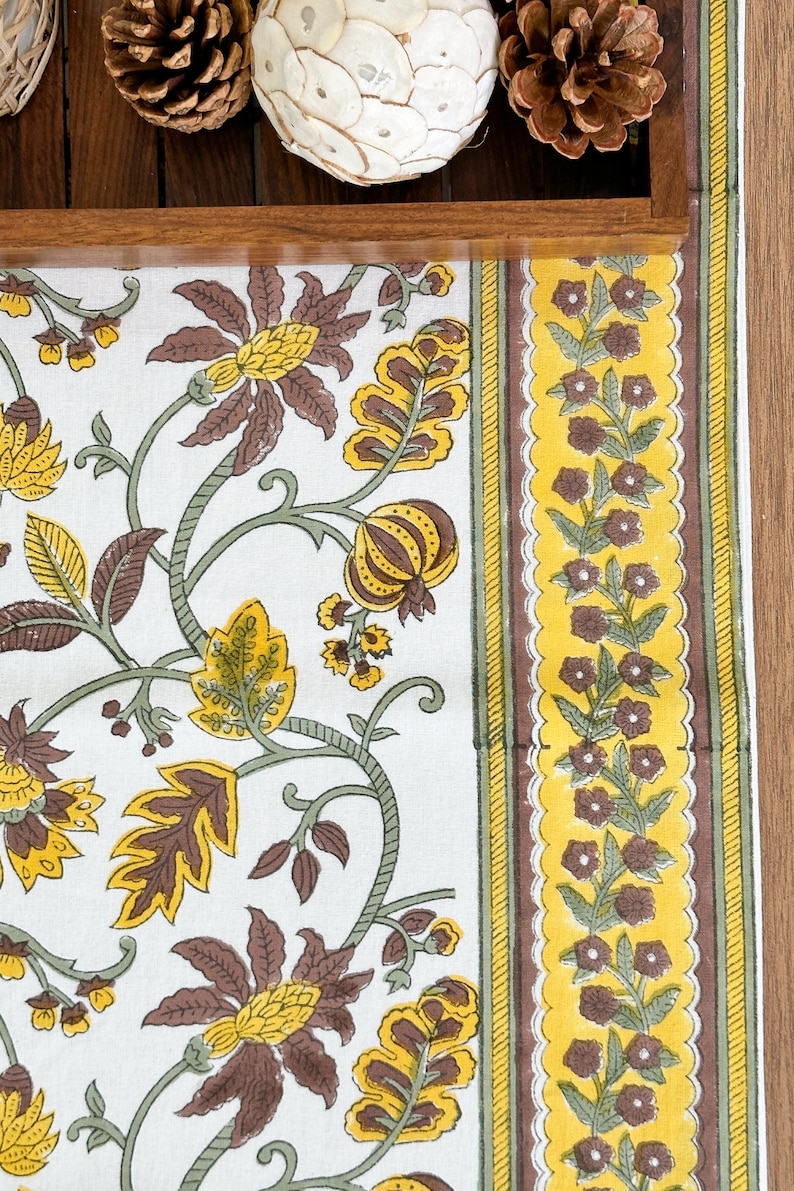 Yellow Table Runner for Wedding, Baby Shower, Block Print Table Runner ...