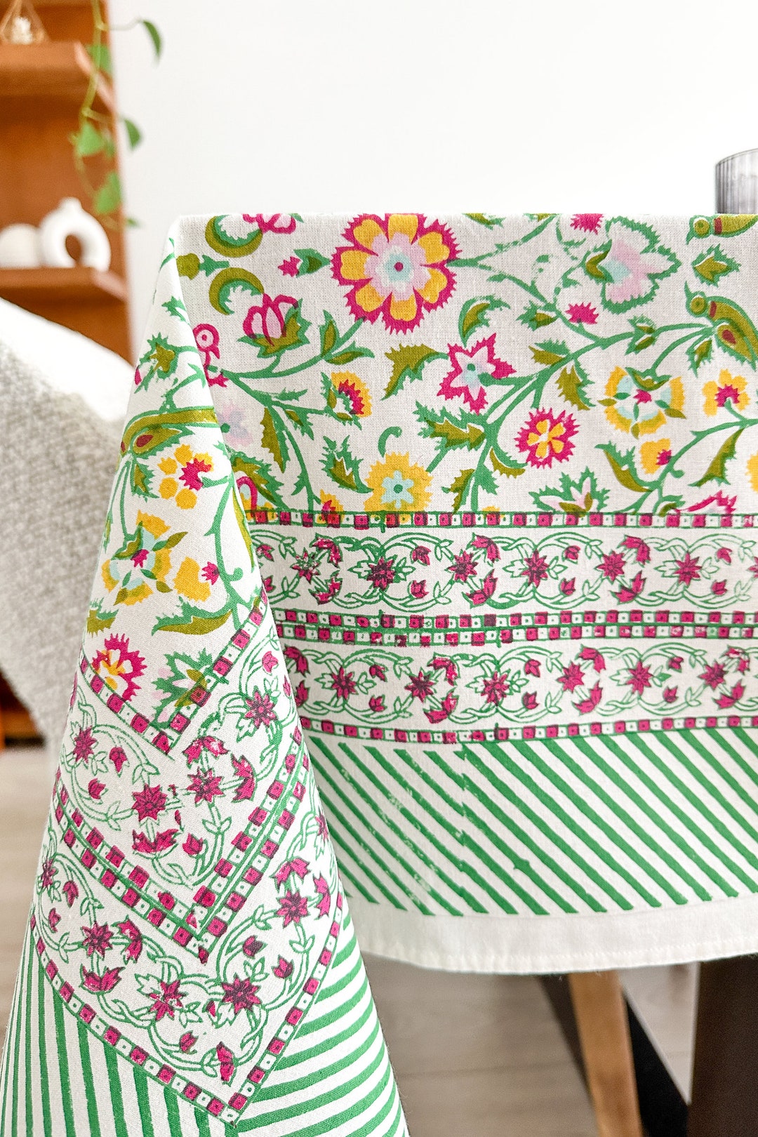 Green Floral Tablecloth for Dining Table, Kitchen Table, Wedding, Baby ...