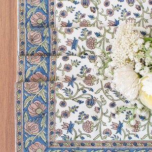 Midnight Blue Dining Table Runners, 100% Cotton, Floral Hand Block ...