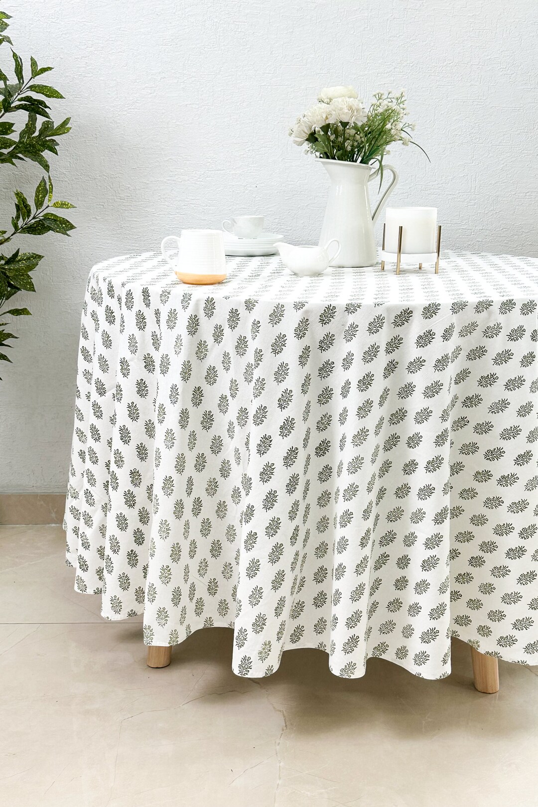 Flower 100% Cotton Round Table Cloth for Dining Table Kitchen Wedding ...