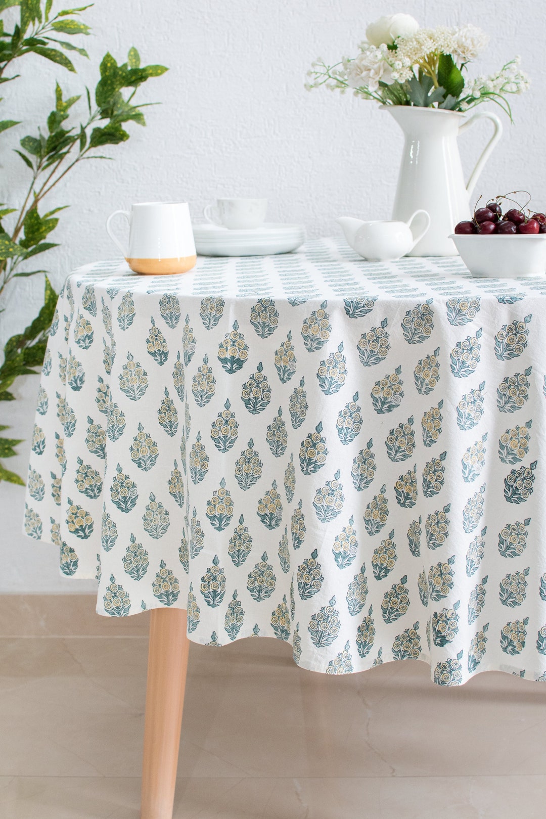 Floral 100% Cotton Round Table Cloth for Dining Table Kitchen Wedding ...