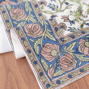 Midnight Blue Dining Table Runners, 100% Cotton, Floral Hand Block ...