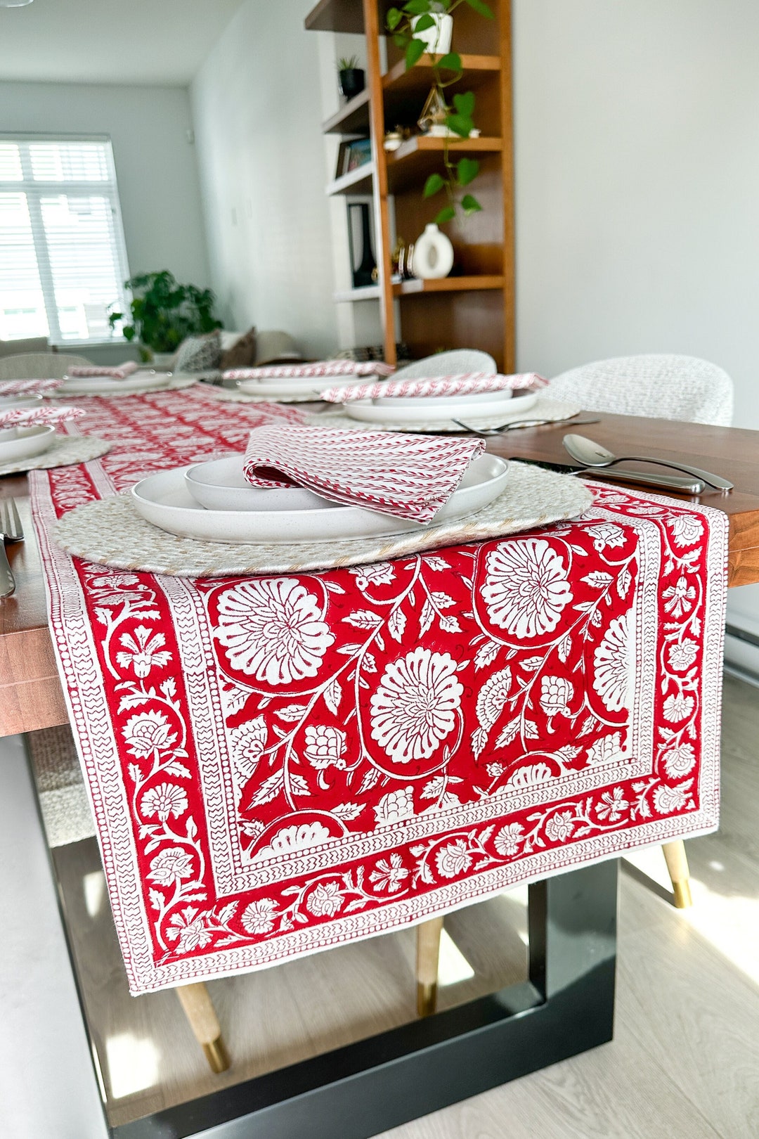 Christmas Red Table Runner, Block Print Table Runner for Christmas ...