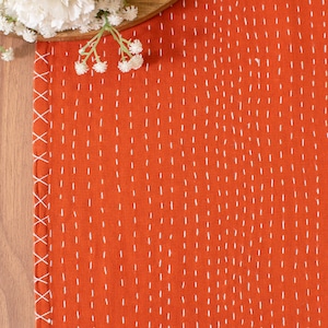 Rust 100% Cotton Table Runner With Kantha Pattern for Thanksgiving ...
