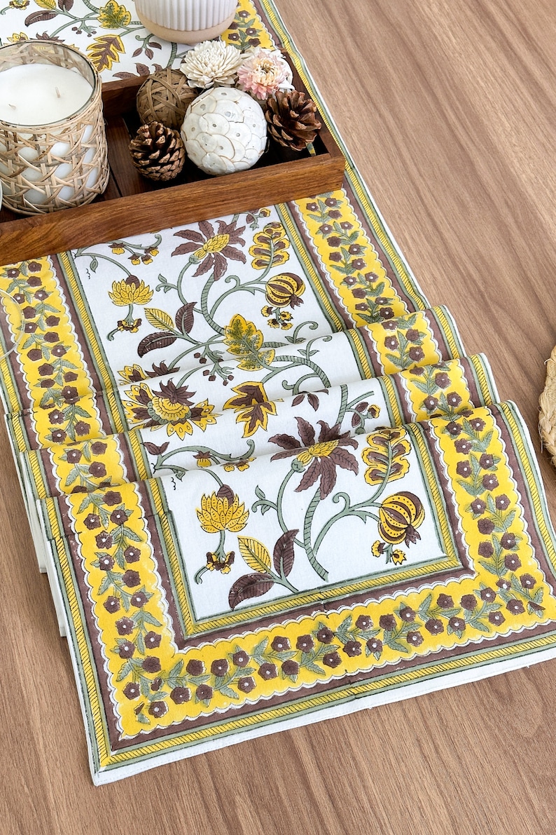 Yellow Table Runner for Wedding, Baby Shower, Block Print Table Runner ...