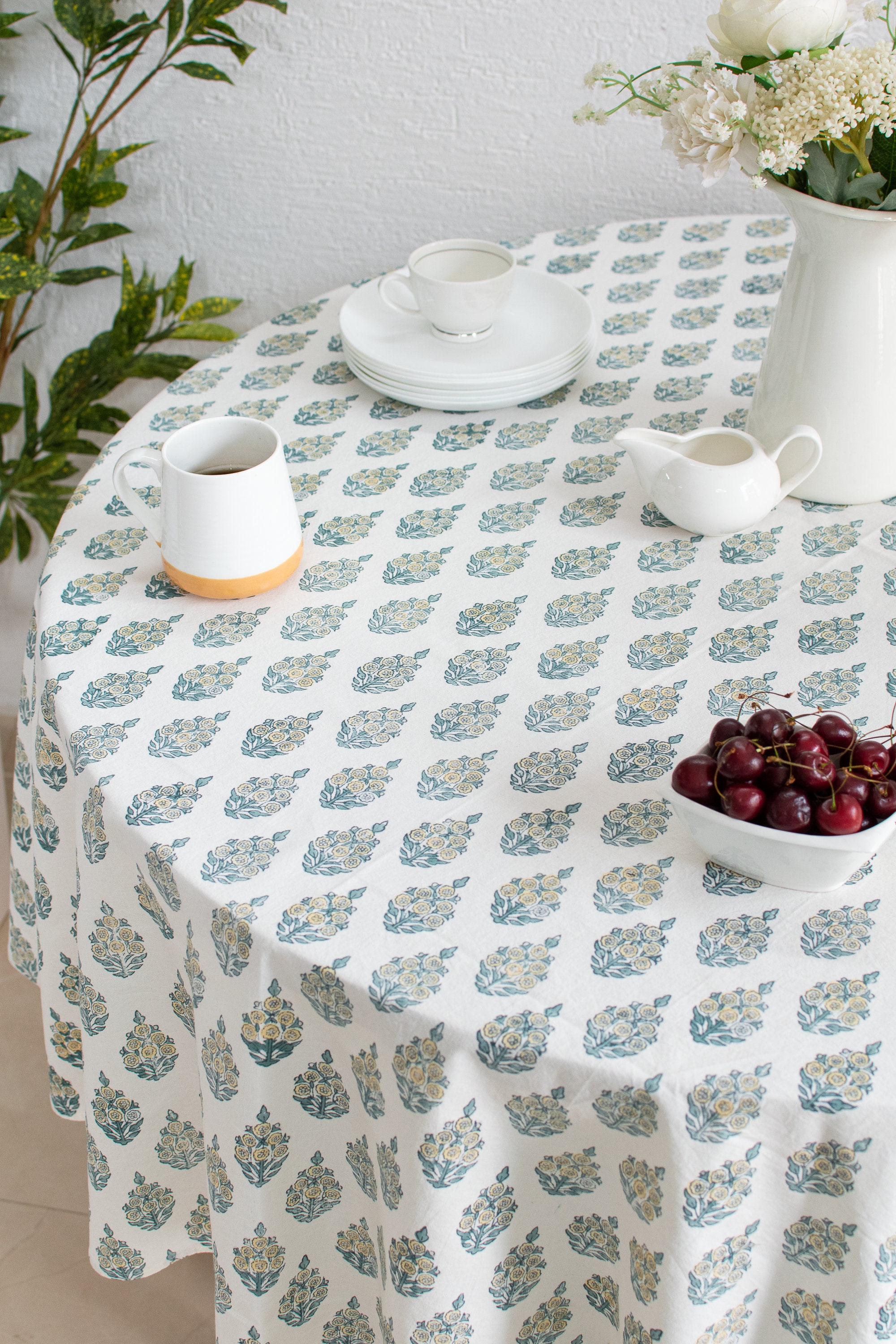 Floral 100% Cotton Round Table Cloth for Dining Table Kitchen - Etsy