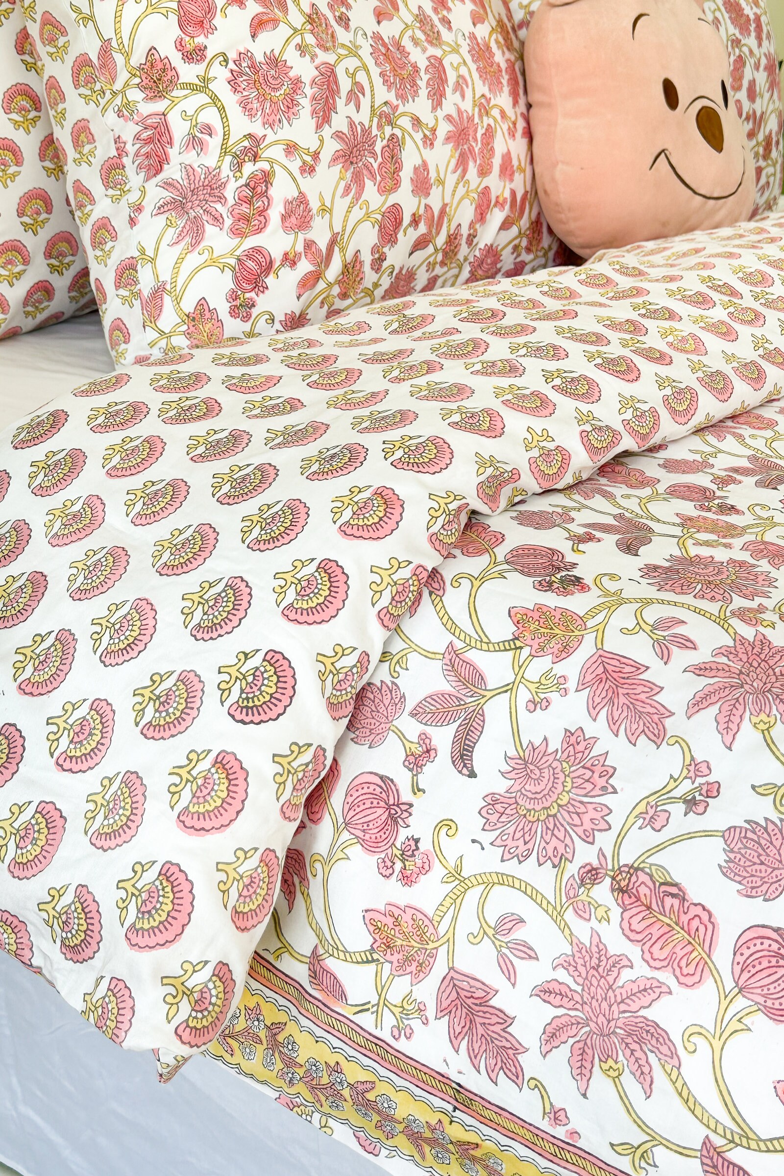 Pink Flower Duvet Cover, Indian Hand Block Print Duvet Cover With ...