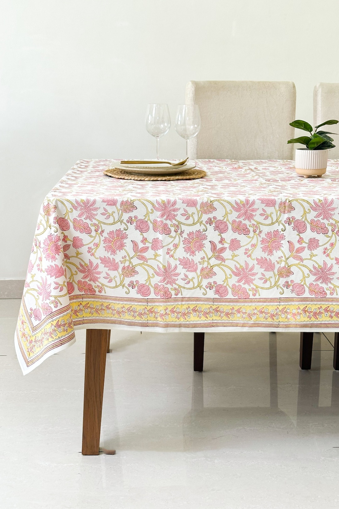 Pink Floral Tablecloth for Dining Table, Kitchen Table, Wedding, Baby ...