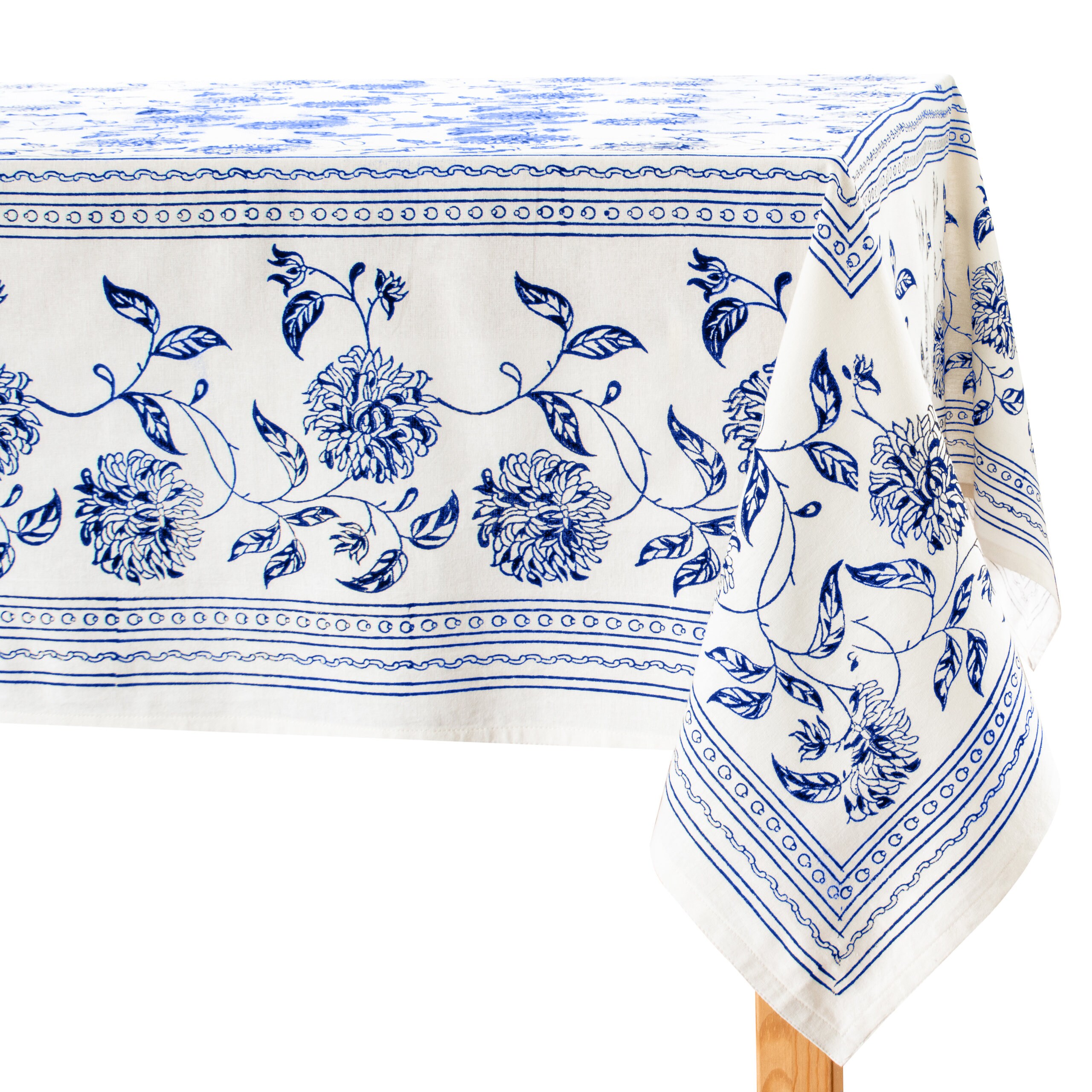 Blue White Table Cloth 100% Cotton Floral Hand Block Print - Etsy