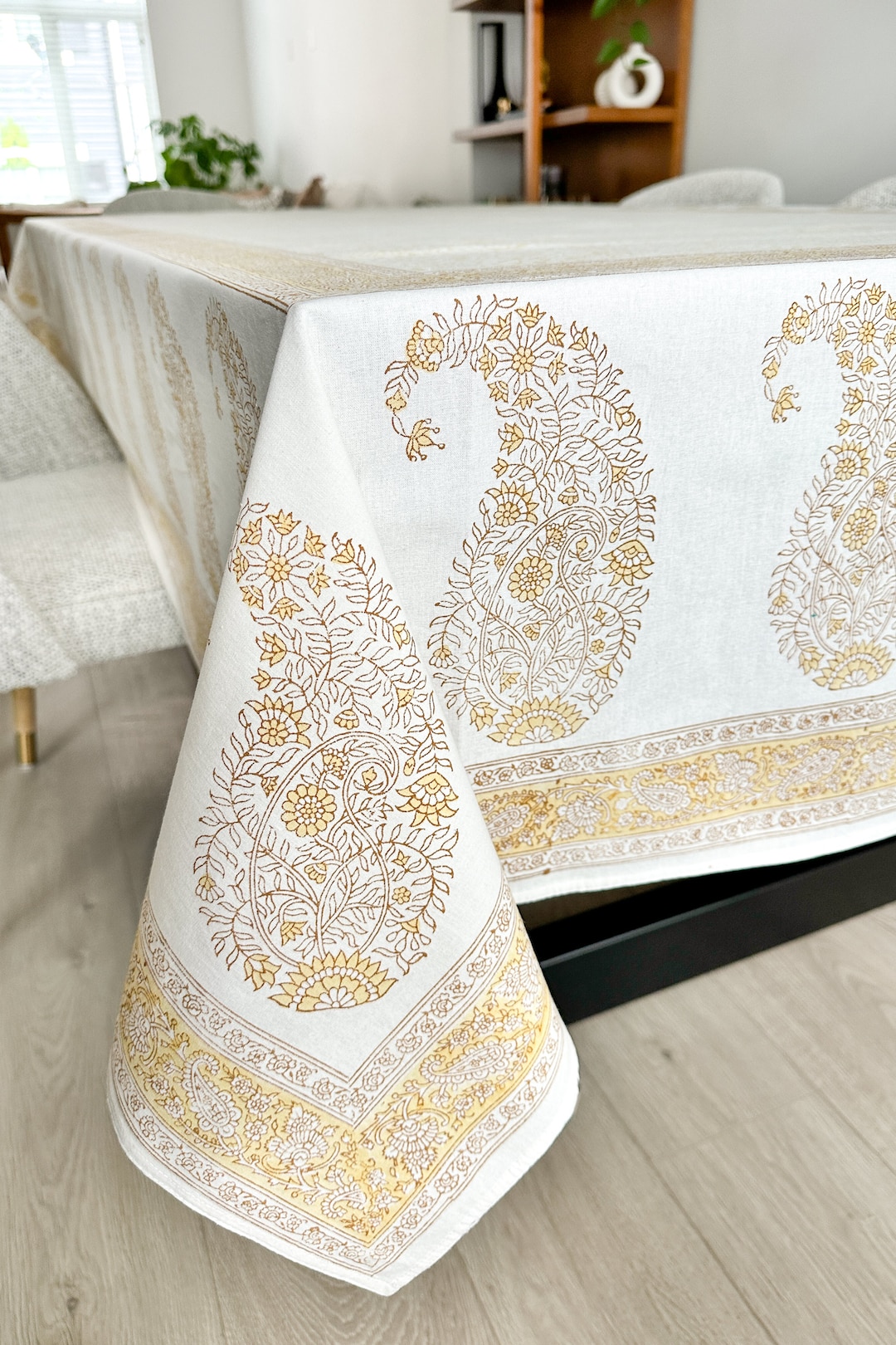 Beige Paisley Tablecloth for Dining Table, Kitchen Table, Wedding, Baby ...