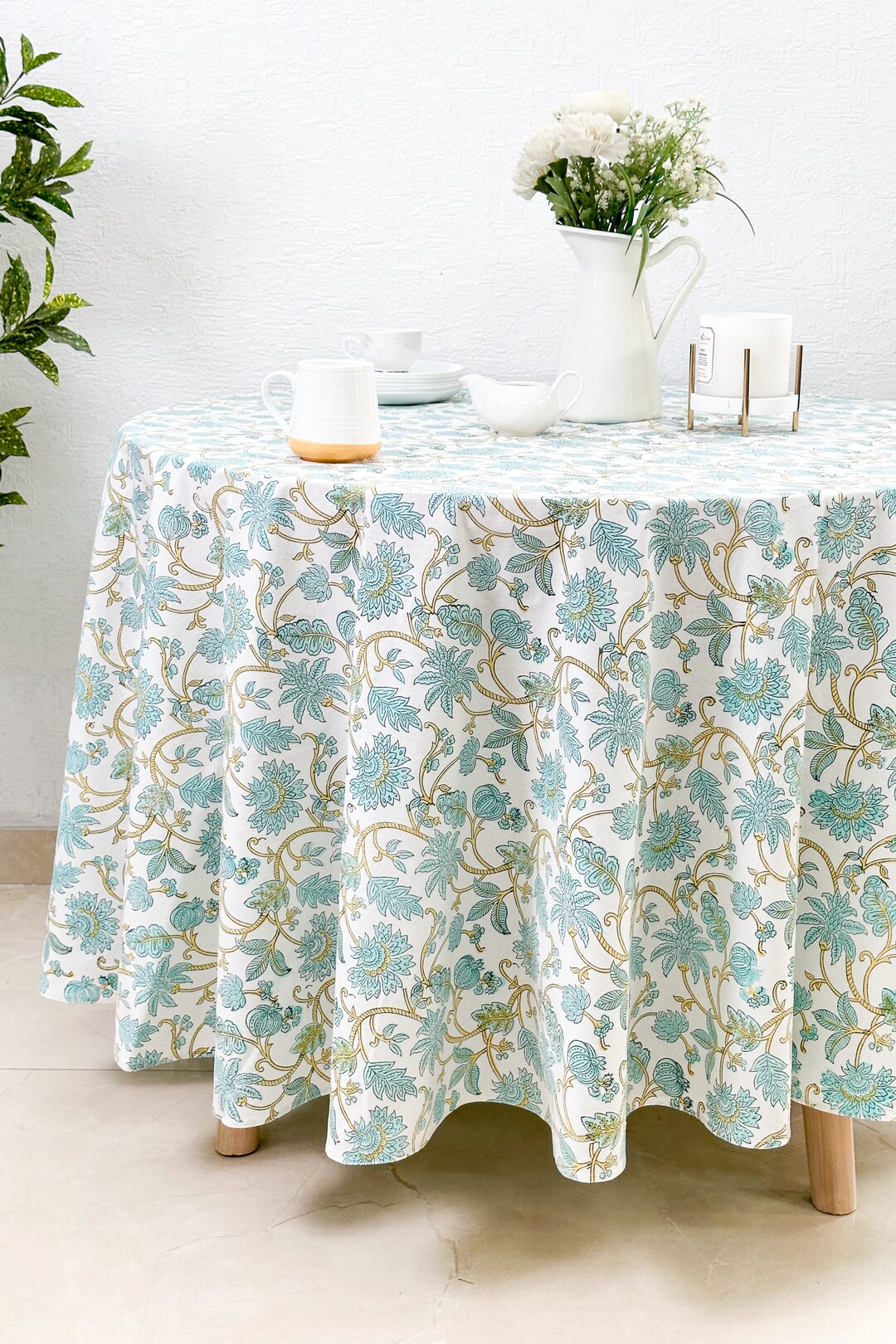 Floral 100% Cotton Round Table Cloth for Dining Table Kitchen Wedding ...