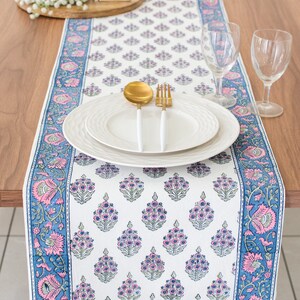 Midnight Blue Floral Block Print Table Runner for Thanksgiving ...