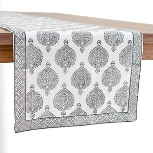 Light Grey Block Print Table Runner in Damask Pattern - Etsy