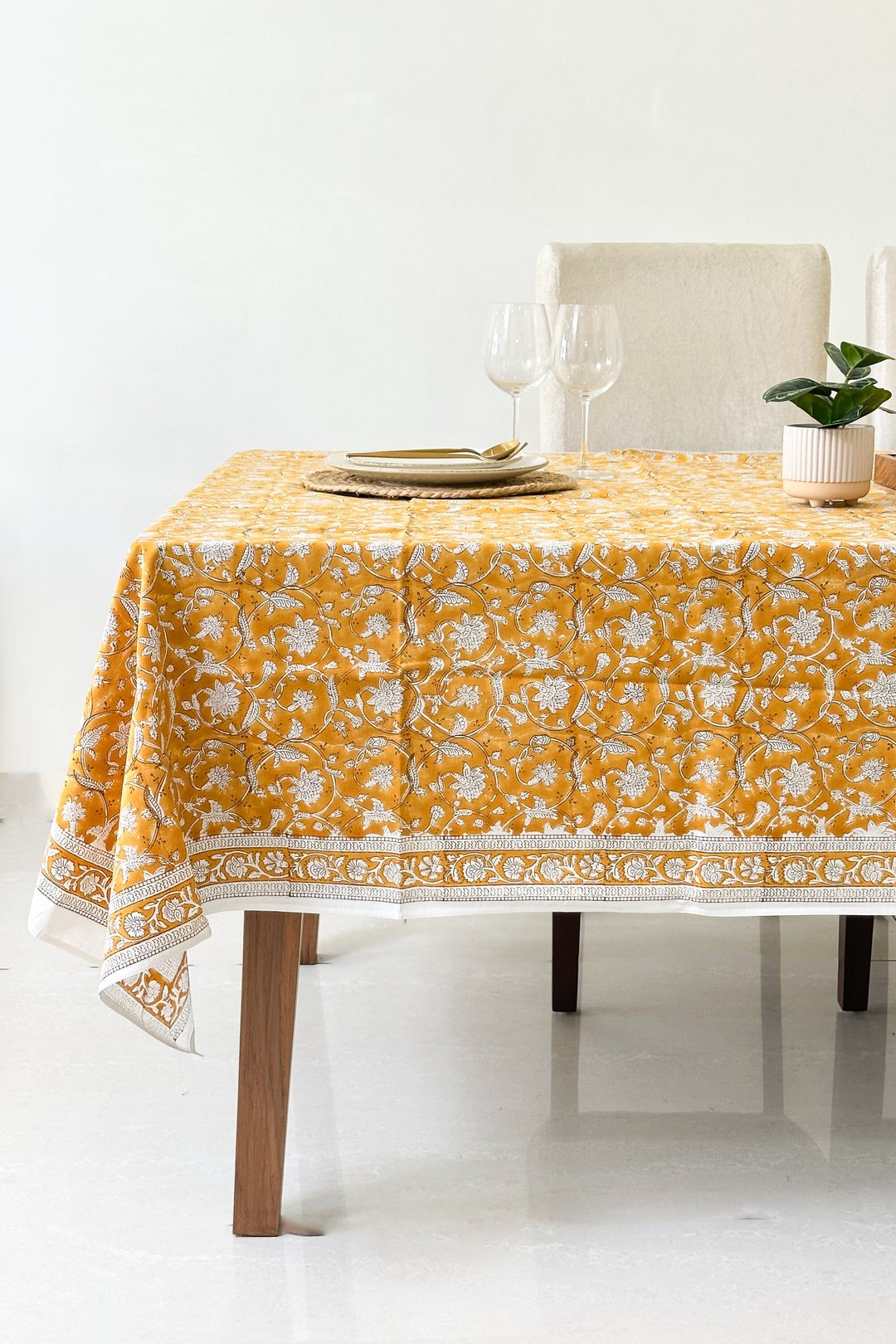 Mustard Floral Tablecloth for Dining Table, Kitchen Table, Wedding ...