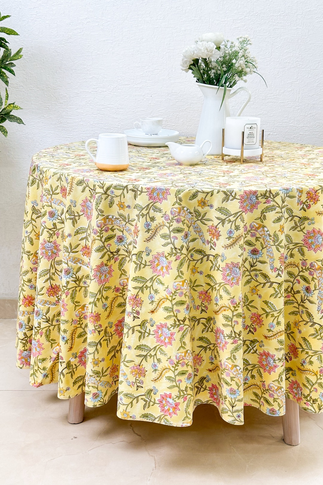 Yellow 100% Cotton Round Table Cloth for Dining Table Kitchen Wedding ...