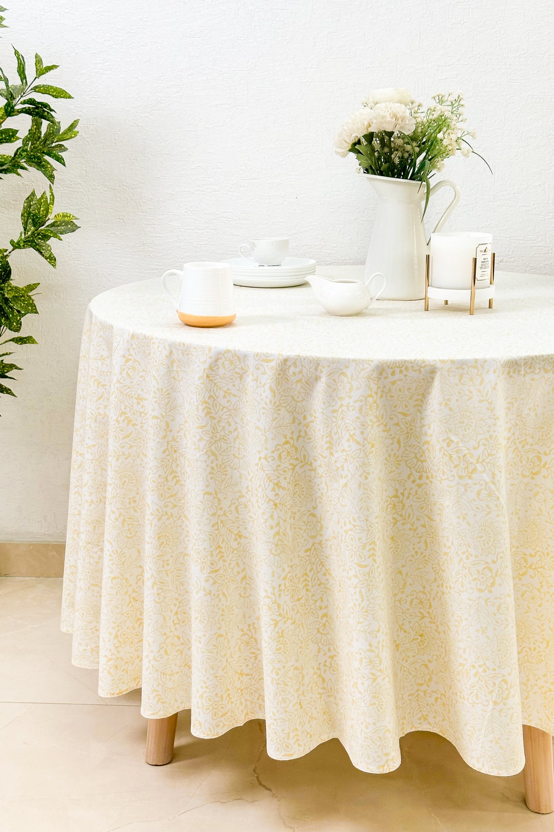 Beige 100% Cotton Round Table Cloth for Dining Table Kitchen Wedding ...