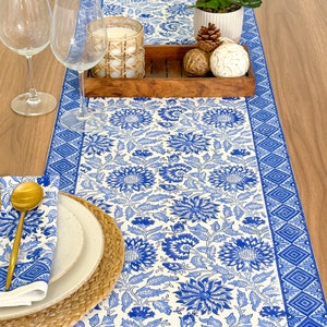 Dark Blue Table Runner for Wedding, Baby Shower, Block Print Table ...