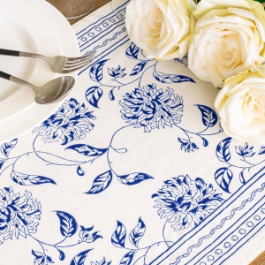 Blue Table Runners, 100% Cotton, Floral Hand Block Print for Home ...
