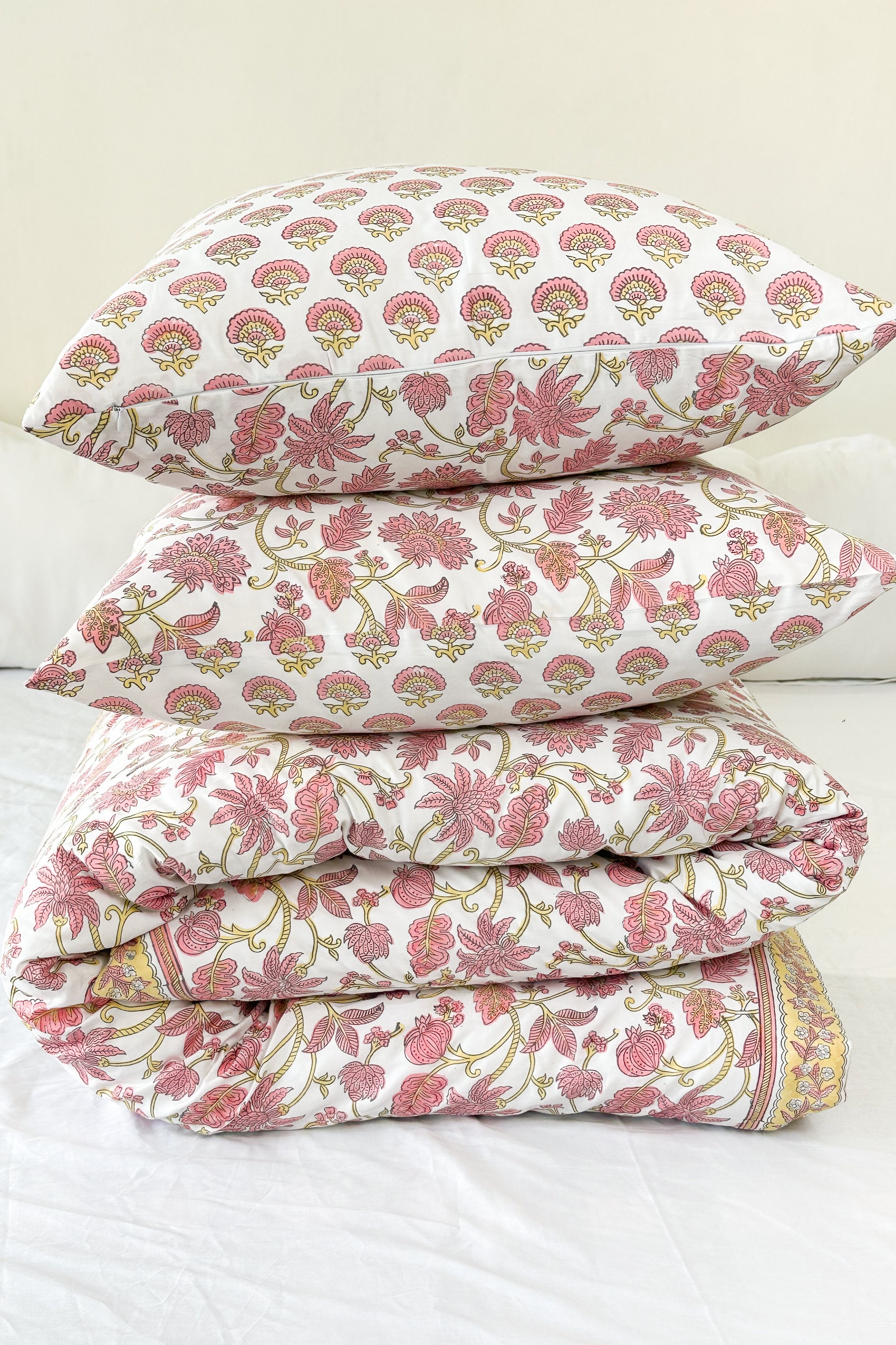 Pink Flower Duvet Cover, Indian Hand Block Print Duvet Cover With ...