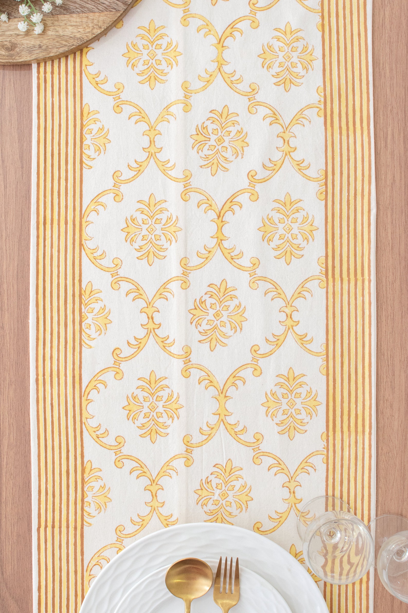 Yellow Block Print Table Runner in Trellis Pattern - Etsy