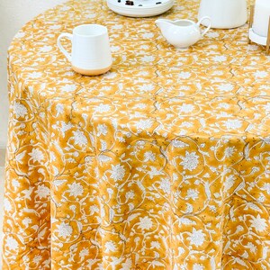 Mustard Floral 100% Cotton Round Table Cloth for Dining Table Kitchen ...