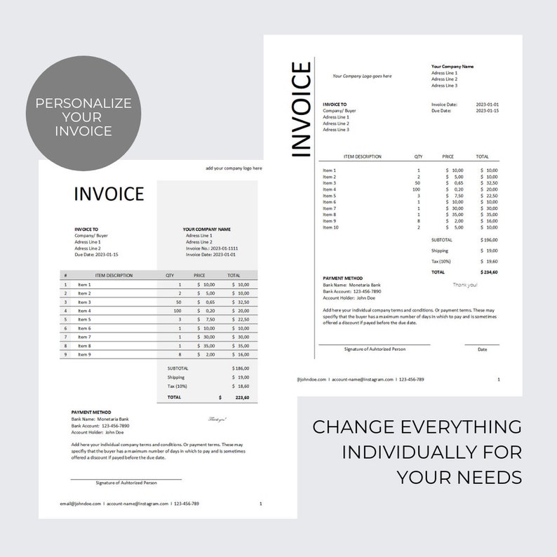 Invoice Template, Minimalist Invoice, Invoice Template, Instant ...