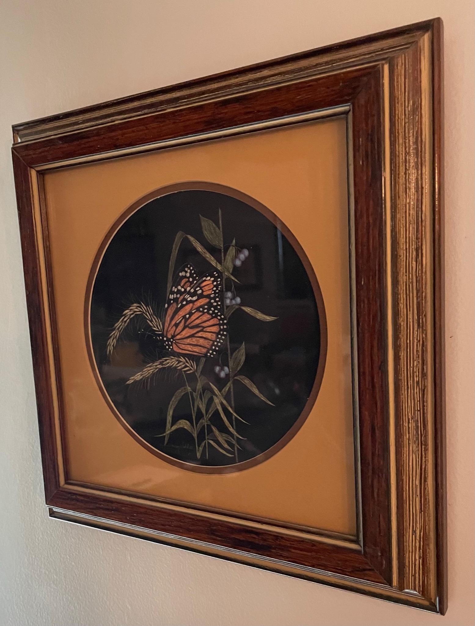 Vtg. 1983 Sharon Wald Butterfly Scratchboard Art Print Framed 10 1/2"x ...