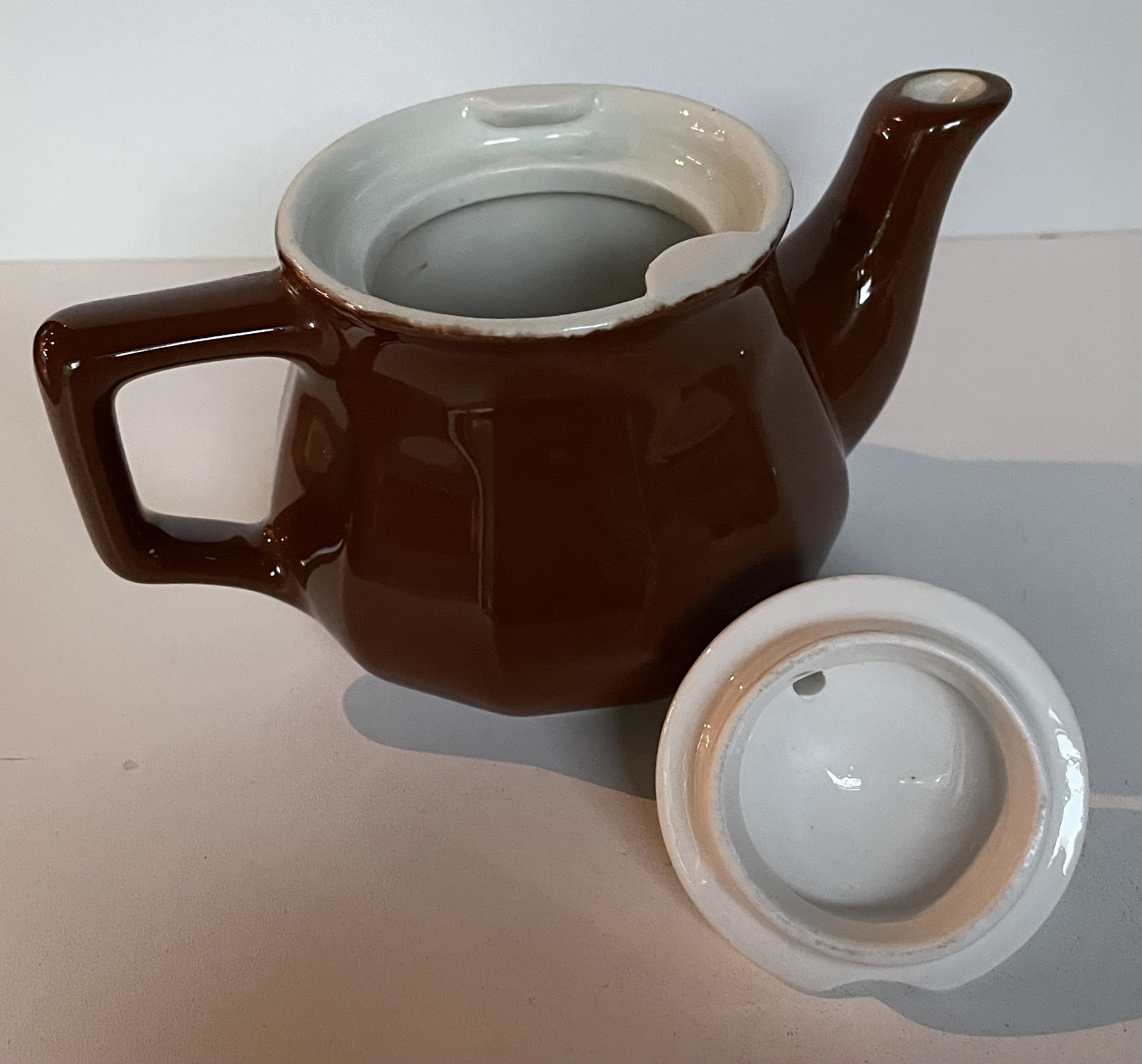 Vintage Hall China Individual Brown Ribbed Teapot 8 Oz. W/white Sunken ...