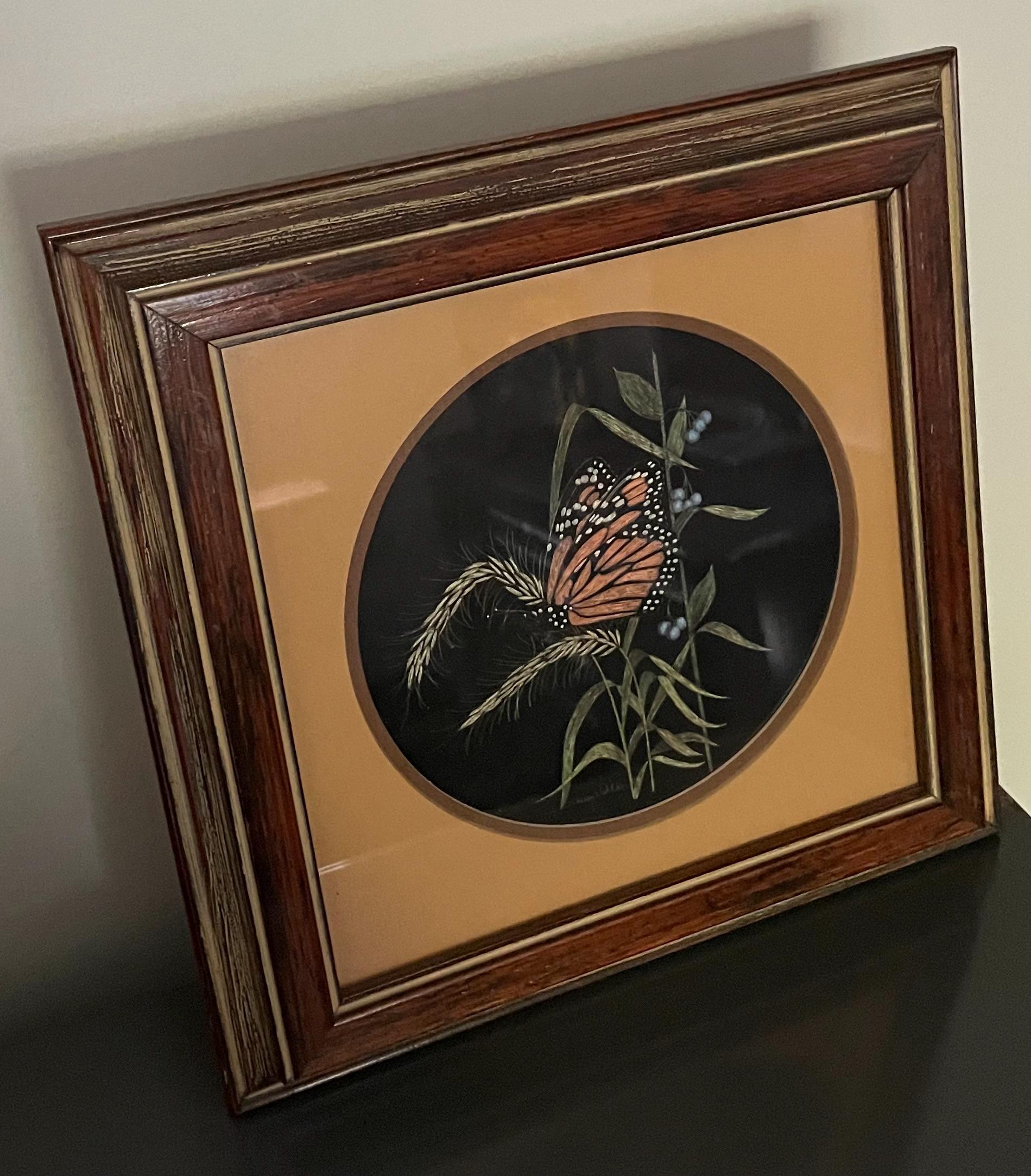 Vtg. 1983 Sharon Wald Butterfly Scratchboard Art Print Framed 10 1/2"x ...