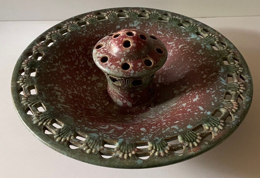 Vintage Roseville Ferella #87-8 Console Bowl With Attached Flower Frog ...