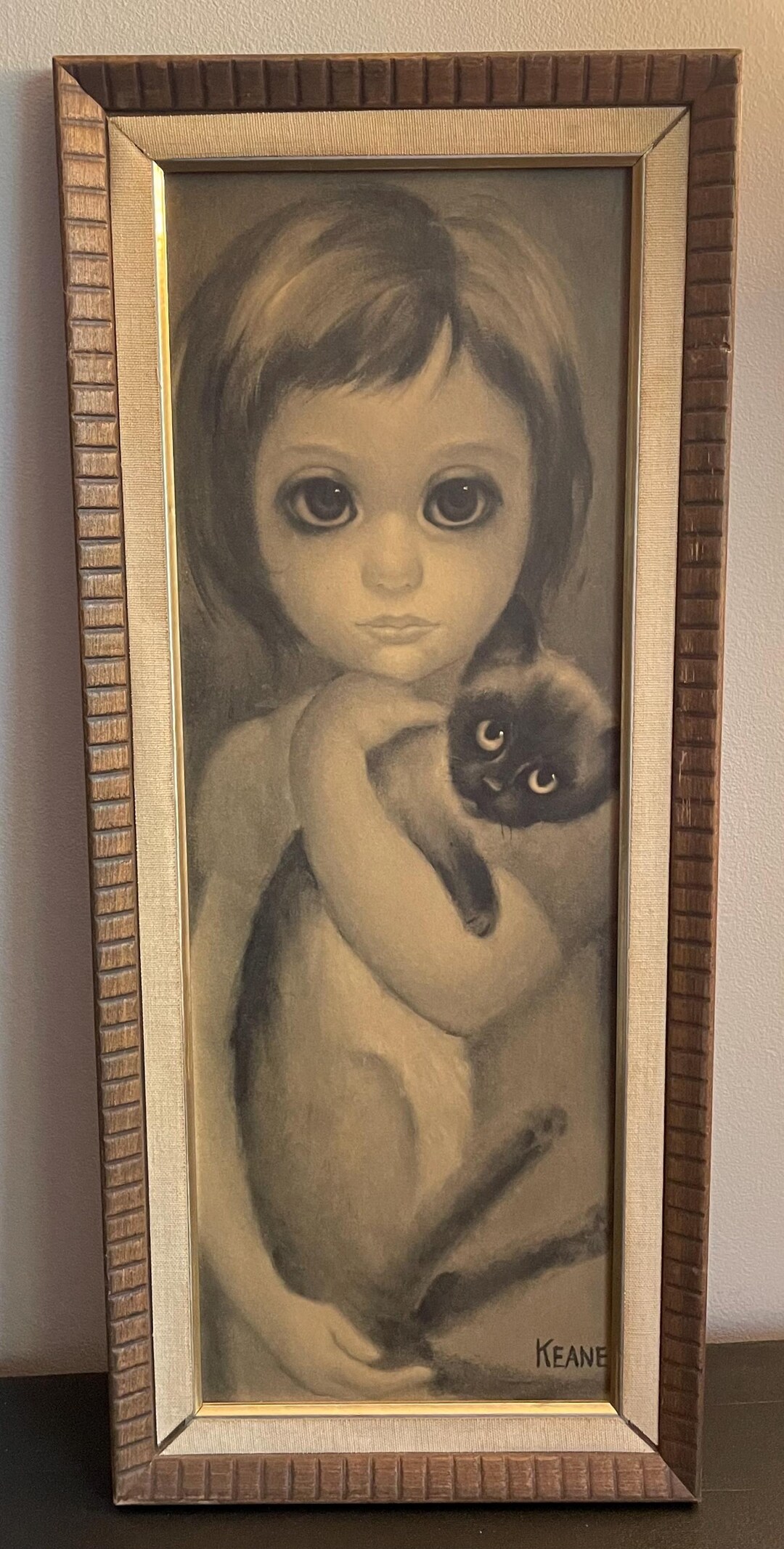 Vintage 1960s Margaret Keane my Kitty Framed Big Eyes Turner Wall Print ...