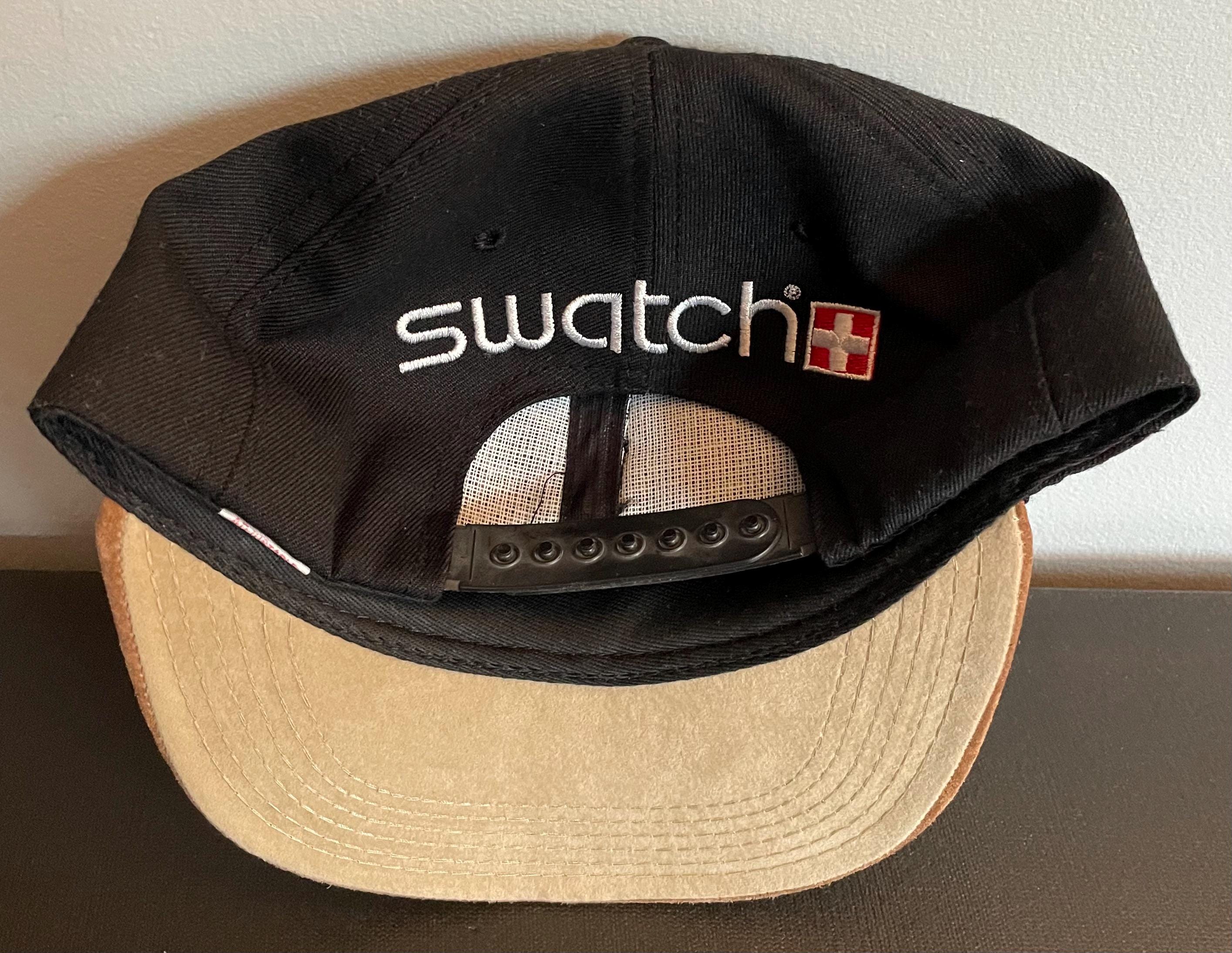 Vintage Swatch Watch Logo Fabric Adjustable Snapback Cap/hat Black With ...