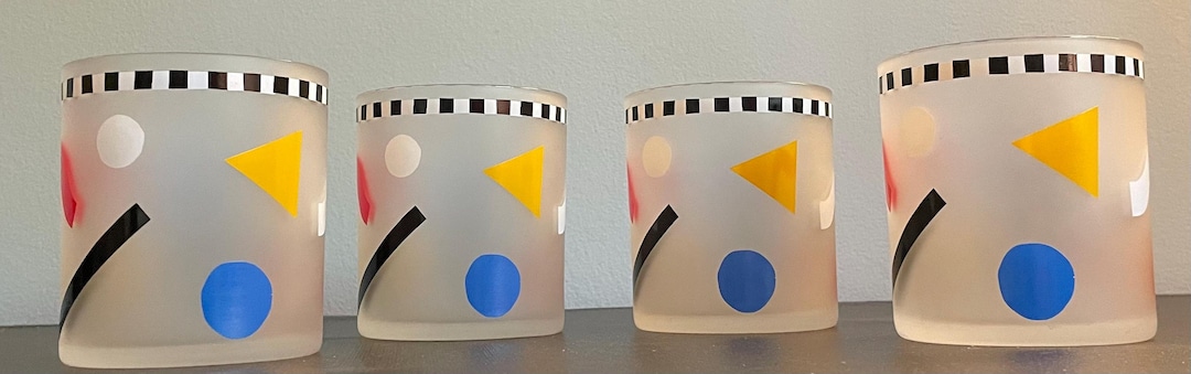 Rare Vintage 1980's Postmodern Memphis Design Set of 4 Frosted 12 Oz ...