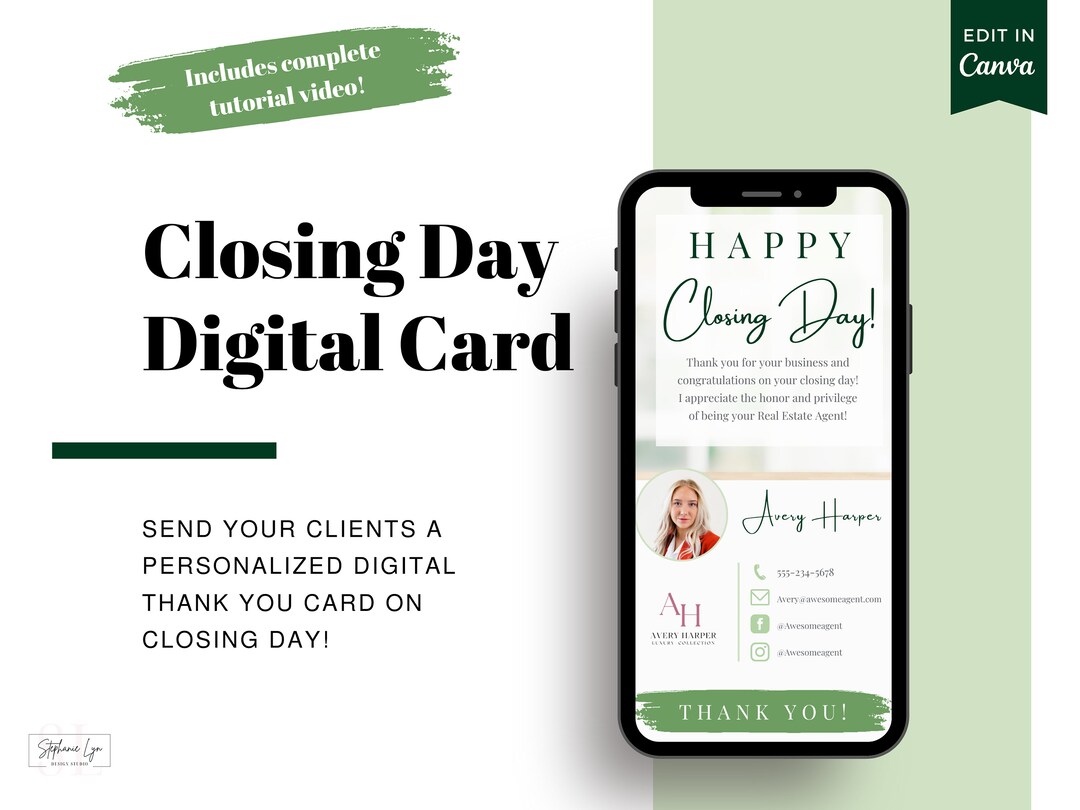 Closing Day Green Digital Thank You Card Realtors & Mortgage Brokers - Etsy
