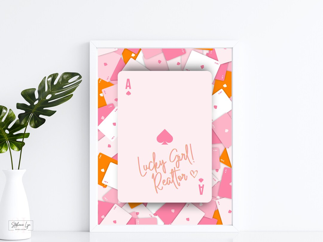 Pink Lucky Girl Realtor Art, Preppy Aesthetic Mortgage, Real Estate ...