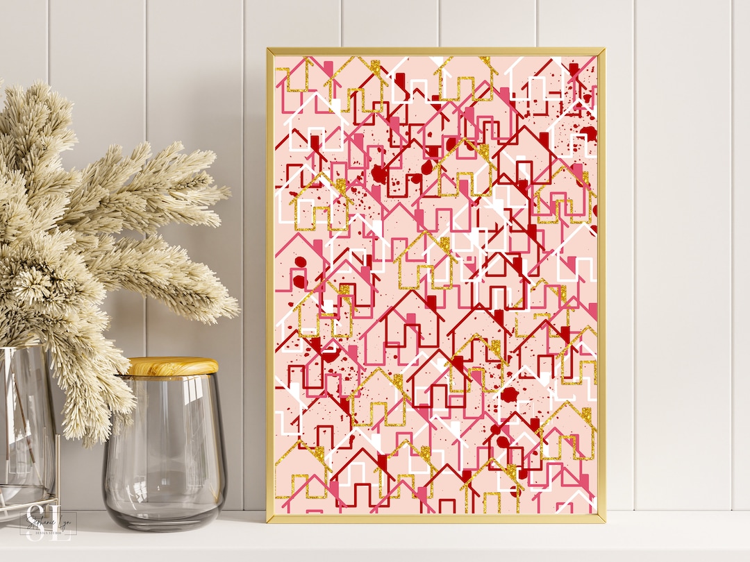 Red Gold Home Collage Realtor Art, Real Estate Wall Art. Red Gold Decor ...