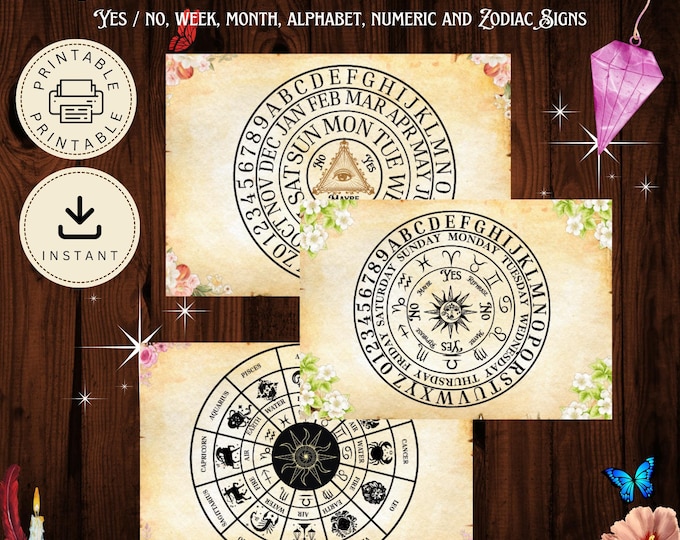Printable Pendulum Board | Digital Dowsing Chart | Zodiac and Alphabet ...