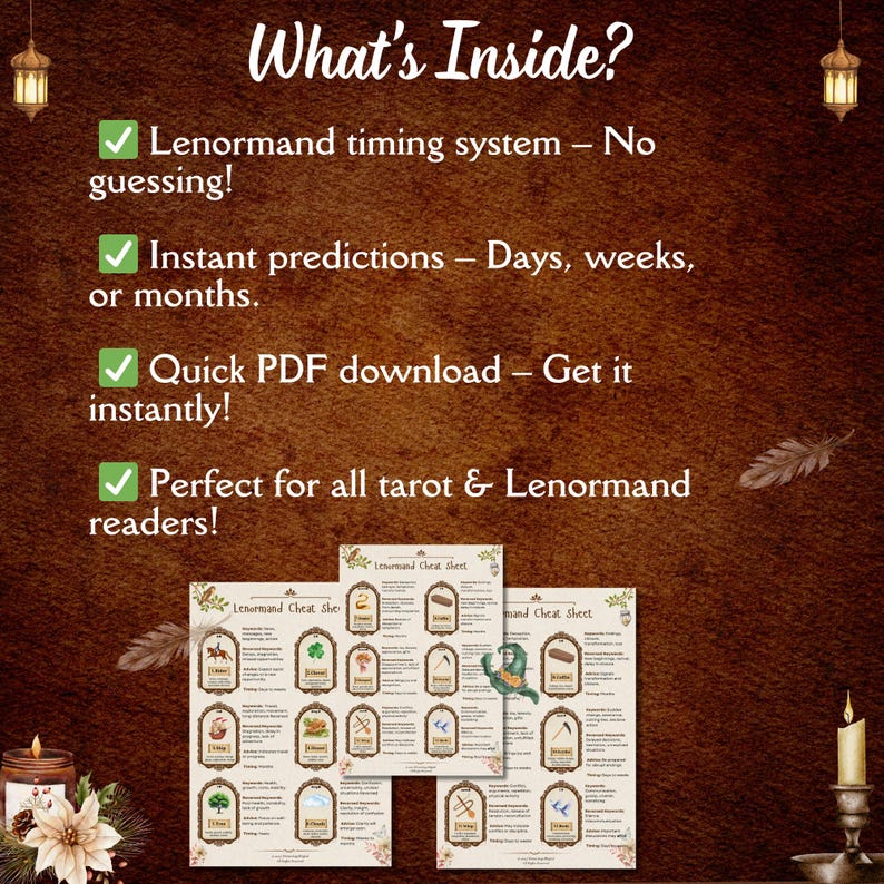 Lenormand Cheat Sheet | Printable Divination Digital Guide | Vintage ...