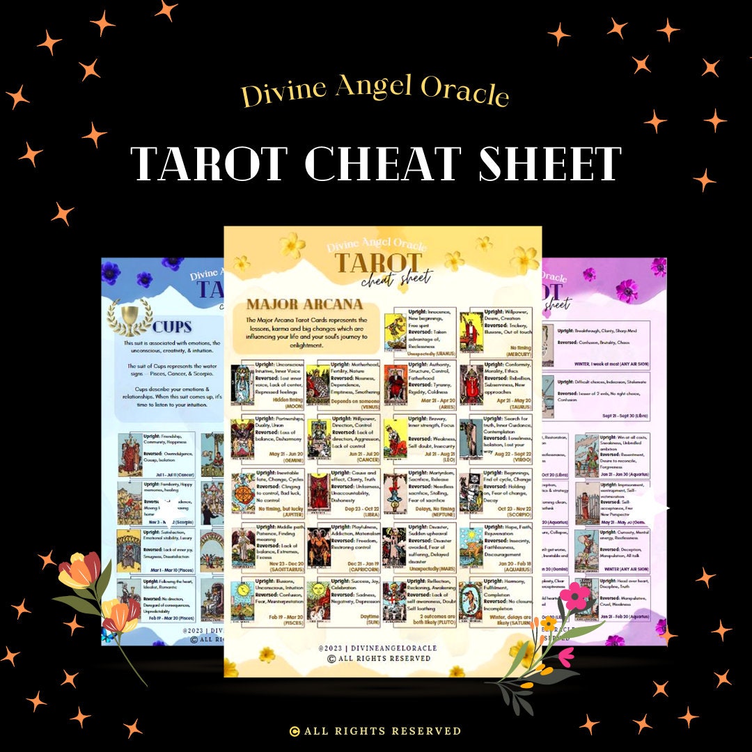 Printable Tarot Cheat Sheet for Beginners With Keywords to Learn Tarot ...