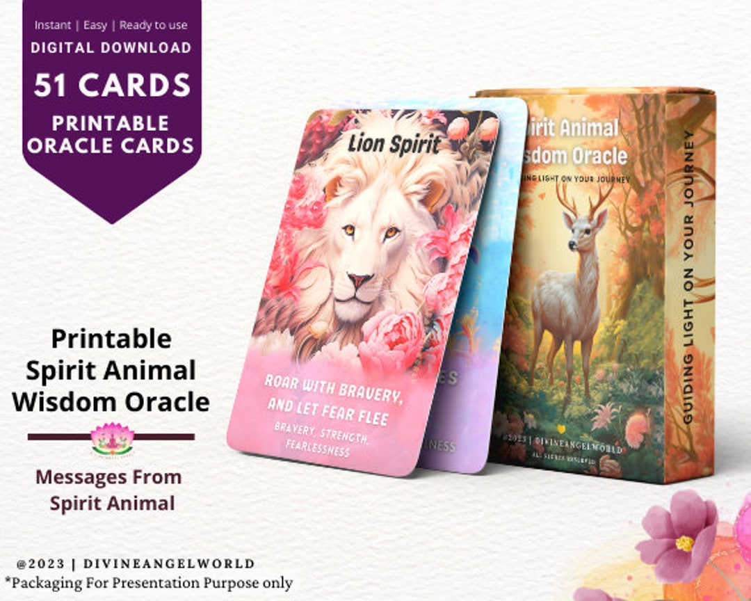 Spirit Animal Oracle Deck, Printable Spirit Guide With Keywords,mystical Wildlife Oracle ...