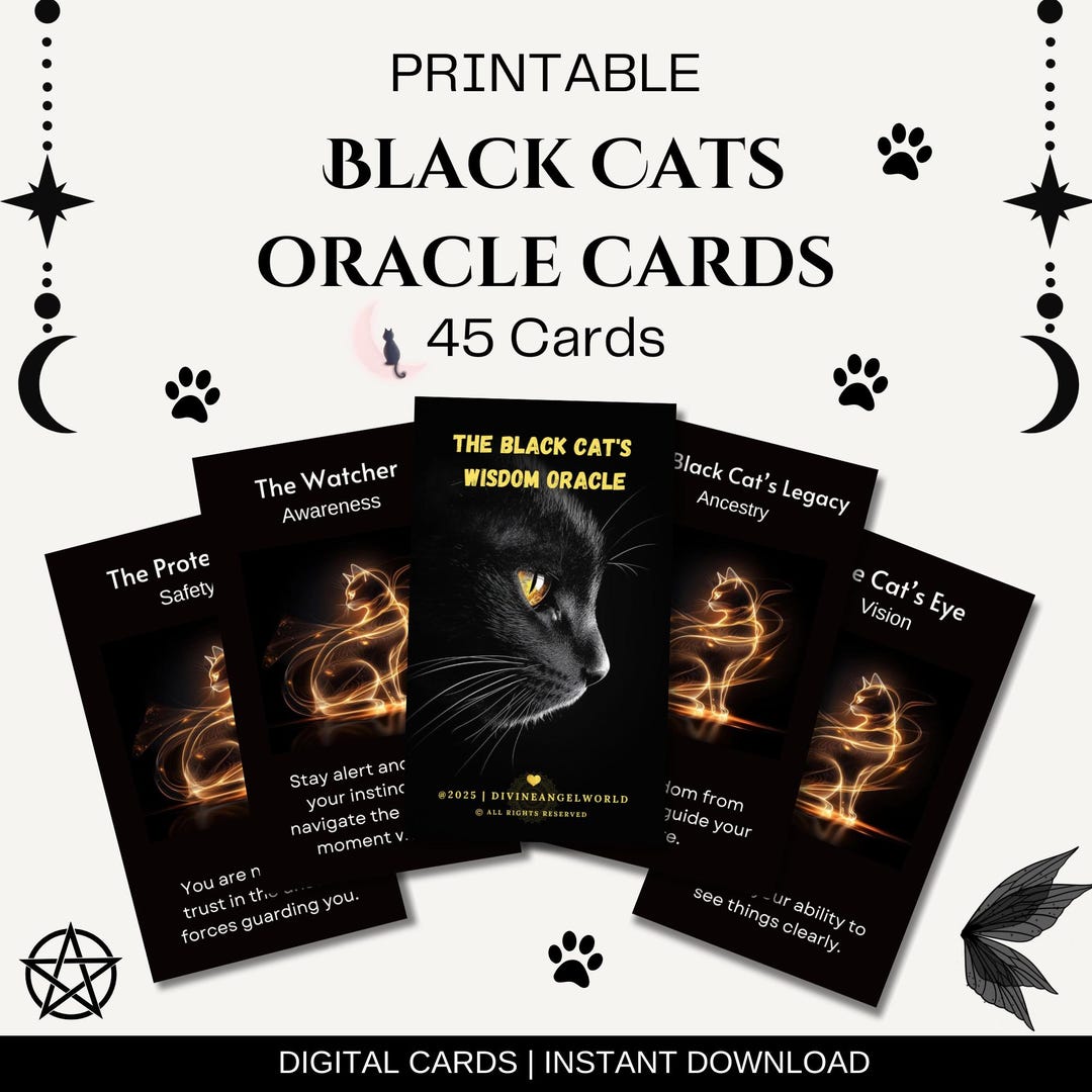 Black Cat Oracle Wisdom Card, Printable Intuition Deck, Mystical ...
