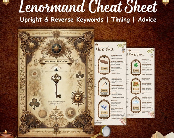 Lenormand Cheat Sheet | Printable Divination Digital Guide | Vintage Oracle Reference | Tarot ...