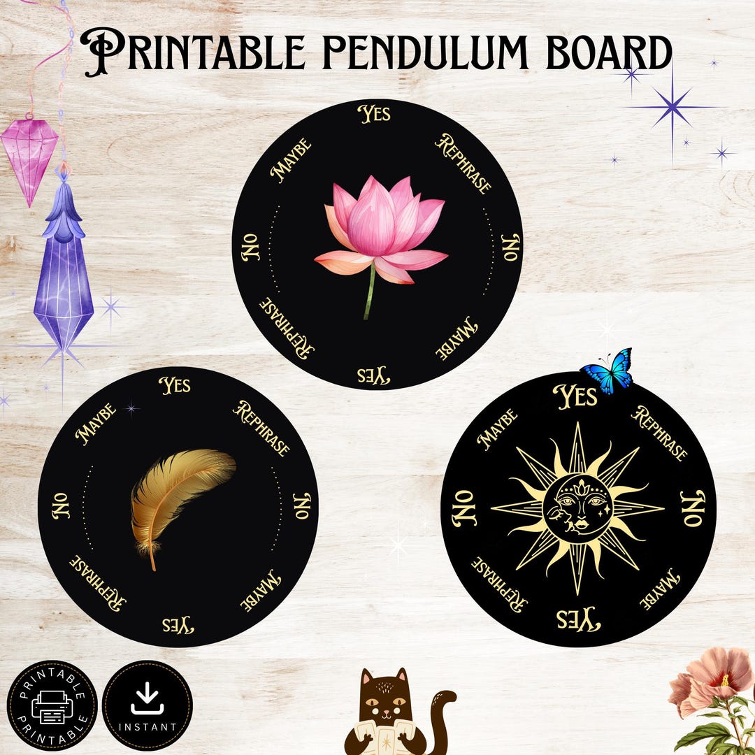 Printable Pendulum Board | Spiritual Dowsing Chart | Mystical Yes No ...