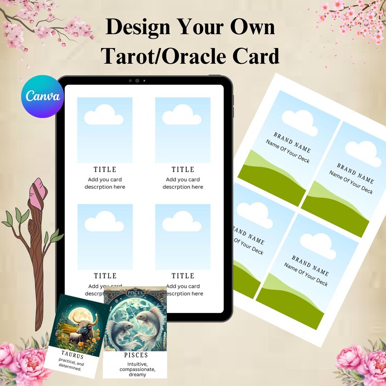 Editable Tarot & Oracle Card Templates for Canva ,DIY Divination Deck ...