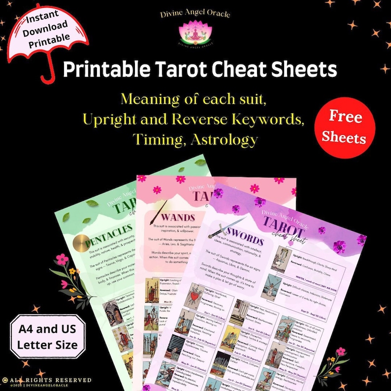Printable Tarot Cheat Sheet for Beginners With Keywords to Learn Tarot ...